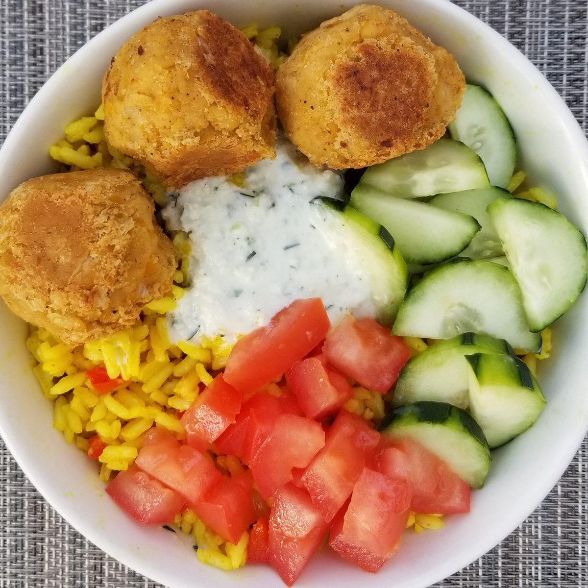 Falafel Bowl with Turmeric Rice & Tzatziki Sauce{DF} - Thriving Gluten Free